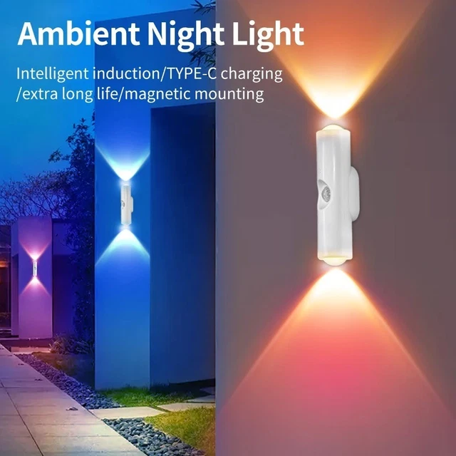 MAGNETIC RGB LED Night Light Smart Motion Sensor USB Rechargeable ...