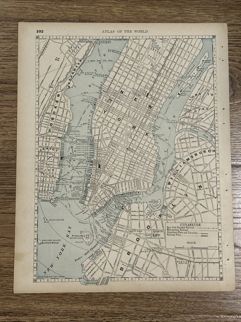 ANTIQUE 1888 MAP Of Manhattan, New York City 14”x11” £18.19 - PicClick UK