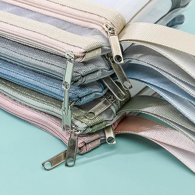 10 PACK COLORED Mesh Zipper Pouch Bags Double-Layer ayer mesh storage ...