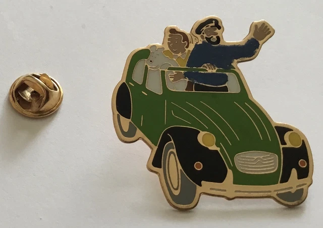 PIN’S PINS BD TINTIN MILOU CAPITAINE HADDOCK en 2CV CITROËN Rouge RARE ...
