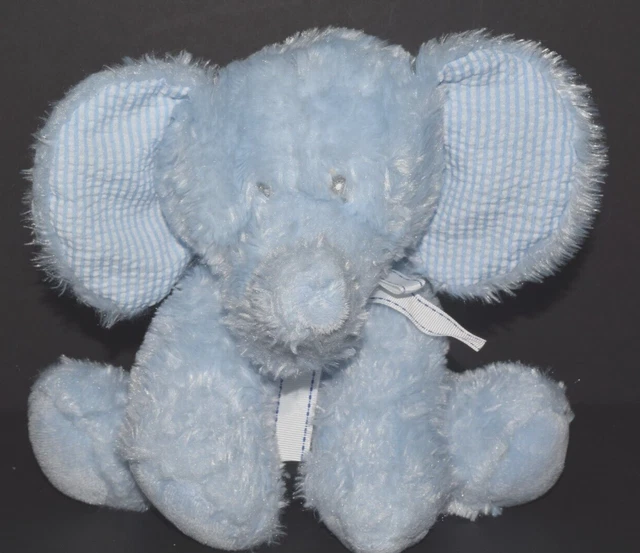 THE PETTING ZOO 10" Baby Blue Plush Elephant Seersucker Ears Stuffed ...