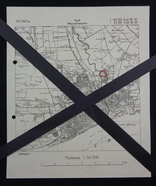 ORIGINAL WW2 &SECRET& GERMAN BOMBING RAID TARGET MAP of HULL'S WATER ...