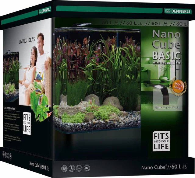 DENNERLE NANO CUBE 60L Basic Panorama Aquarium Tank with LED Light ...