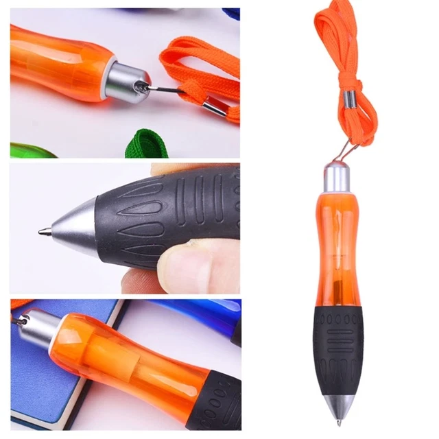 5PCS BALLPOINT PEN Retractable Round Pens with Short Clicker and Strap ...
