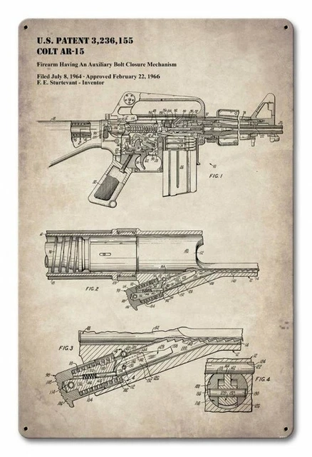 COLT AR-15 RIFLE U.S. Patent M16 Halbautomatik Retro Sign Blechschild ...