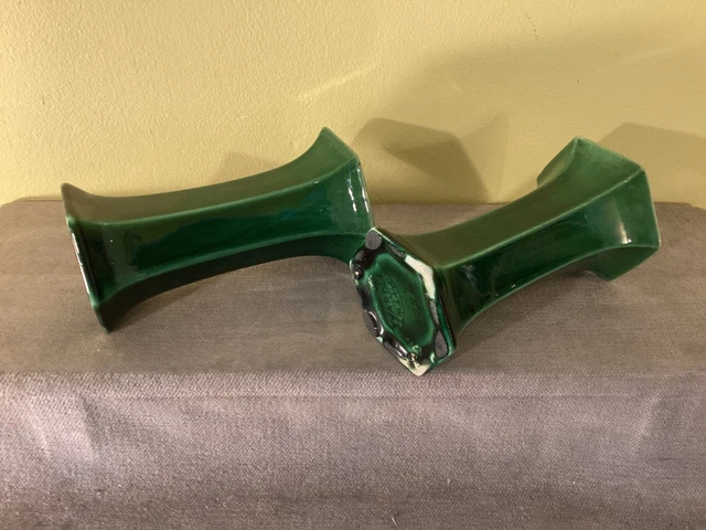 PAIR ART NOUVEAU Era WARDLE POTTERY Deep Green Glazed HEXAGONAL VASES ...