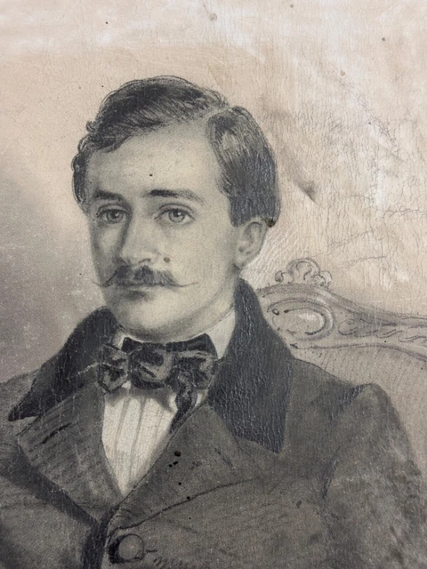 ANTIQUE DRAWING PORTRAIT Of Dandy Man Seated IN Un Armchair 19 Albu ...