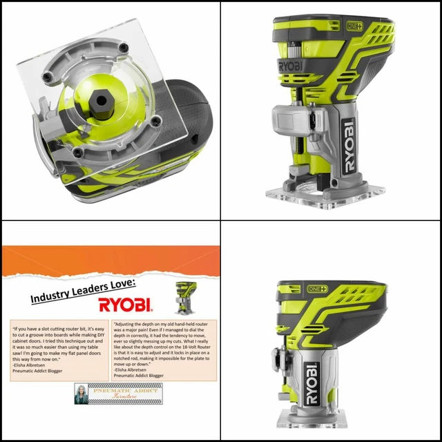 RYOBI ONE PLUS Trim Router 18v Cordless Adjustable Fixed Base ...