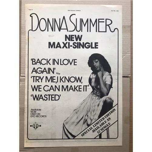 DONNA SUMMER BACK IN LOVE AGAIN POSTER SIZED original music press ...