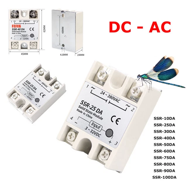MÓDULO DE RELÉ de estado sólido monofásico DC-AC SSR 10DA/25/30/40/50~100DA DC3-32V EUR 7,73 ...