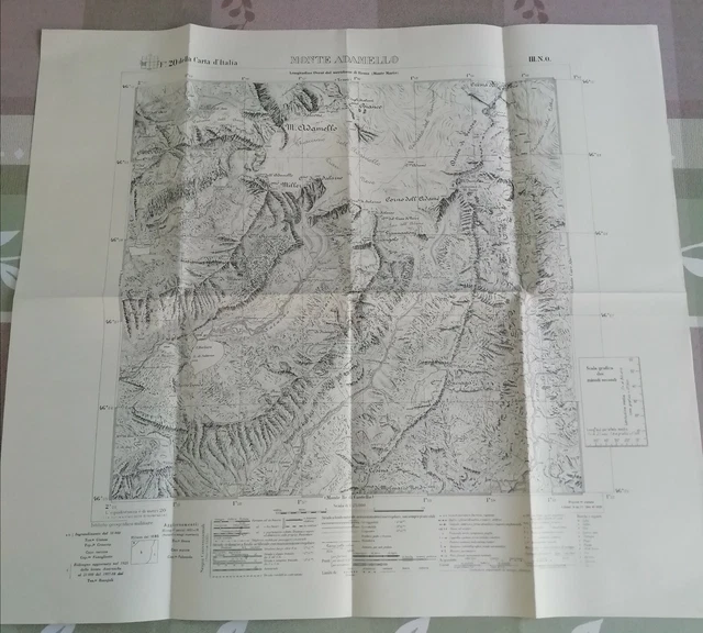 VECCHIA MAPPA CARTINA Monte Adamello foglio 20 militare 1931 militaria ...