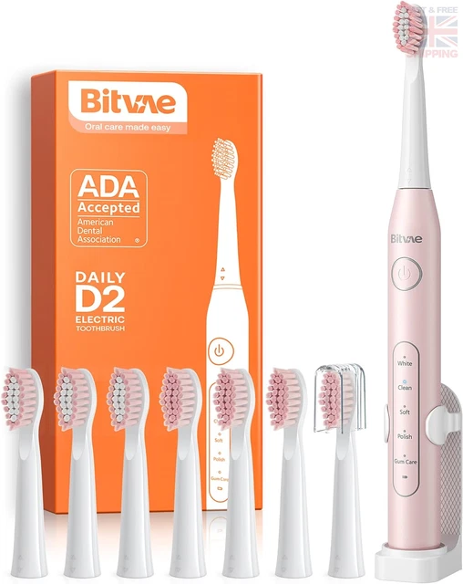 BITVAE D2 ULTRASONIC Electric Toothbrush with 8 Brush Heads, Sonic ...