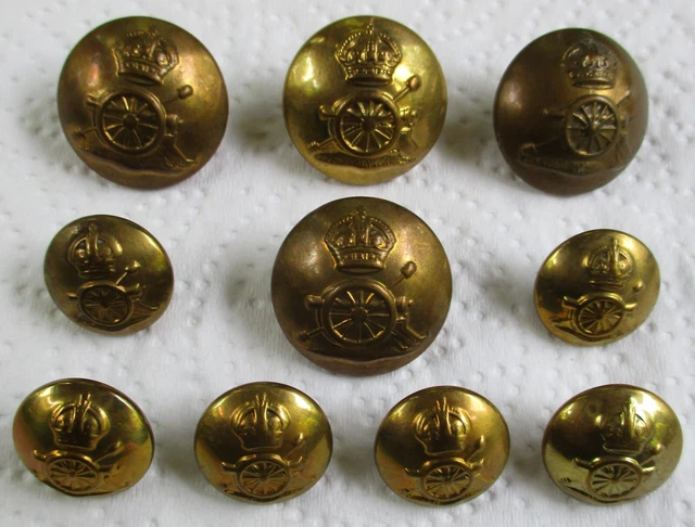 SET 10X BRITISH Army:"ROYAL ARTILLERY BRASS BUTTONS" (23mm-17mm, RA ...