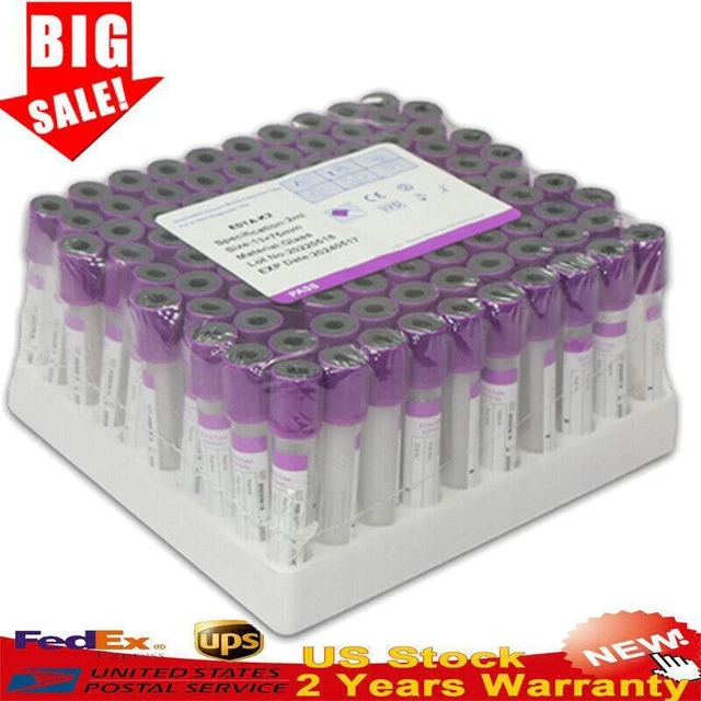 100X 2ML GLASS Vacuum Blood Collection Tubes Lab Supplies K2 EDTA $44. ...