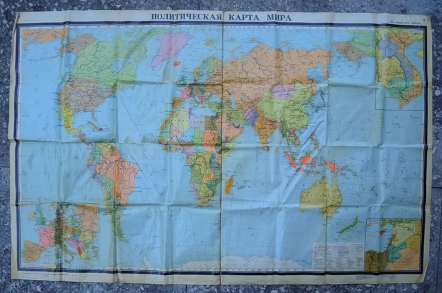 OLD POLITICAL WORLD WALL MAP USSR POSTER 1982 Soviet Vintage 1.7m=68" £ ...