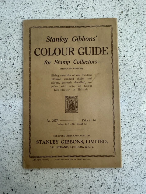 “STAMP COLOUR GUIDE”.VINTAGE Stanley Gibbon chart on card.VGC.B Charity ...