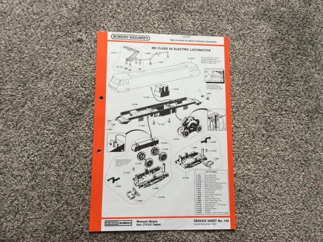 HORNBY SERVICE SHEET for a BR Class 90 Electric Locomotive £1.50 ...