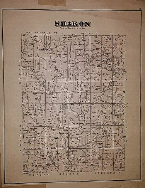 OLD ANTIQUE 1876 Plat Map ~ SHARON Twp., NOBLE Co., OHIO - OLIVE GREEN ...