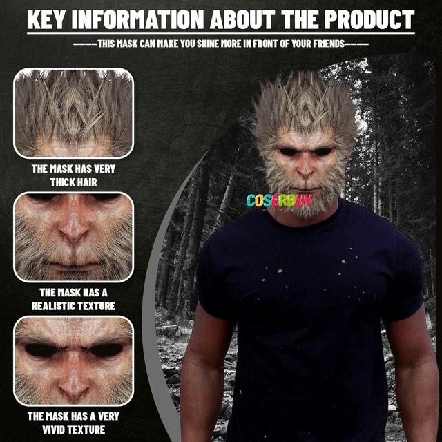 NEW GAME BLACK Myth: Wukong 悟空 Cosplay Monkey Mask Headgear Halloween Party Prop £21.46 ...