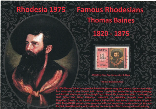 RHODESIA 1975 NICE Display Of Famous Rhodesians Thomas Baines Vfu#1 £4. ...
