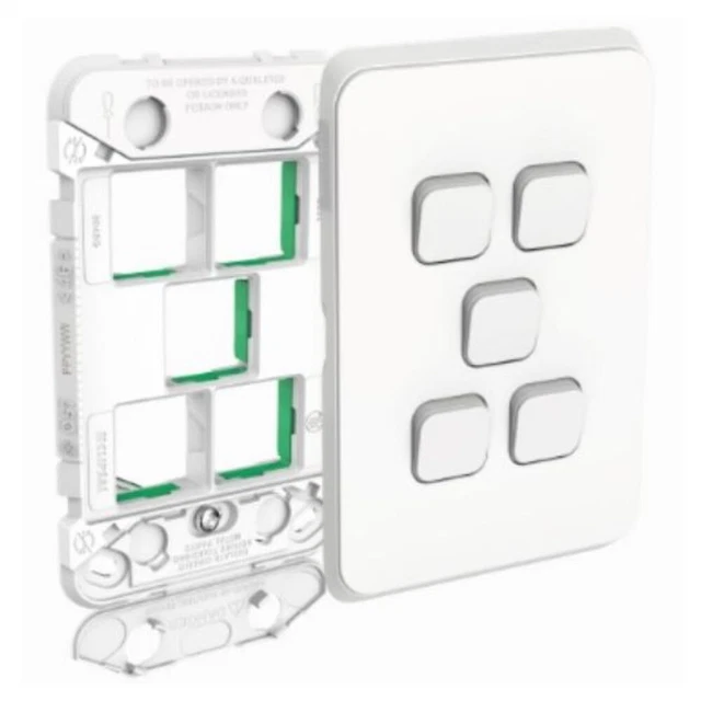 CLIPSAL ICONIC SWITCH Grid Plate & Skin Flush Mount 5 Gang Horizontal ...