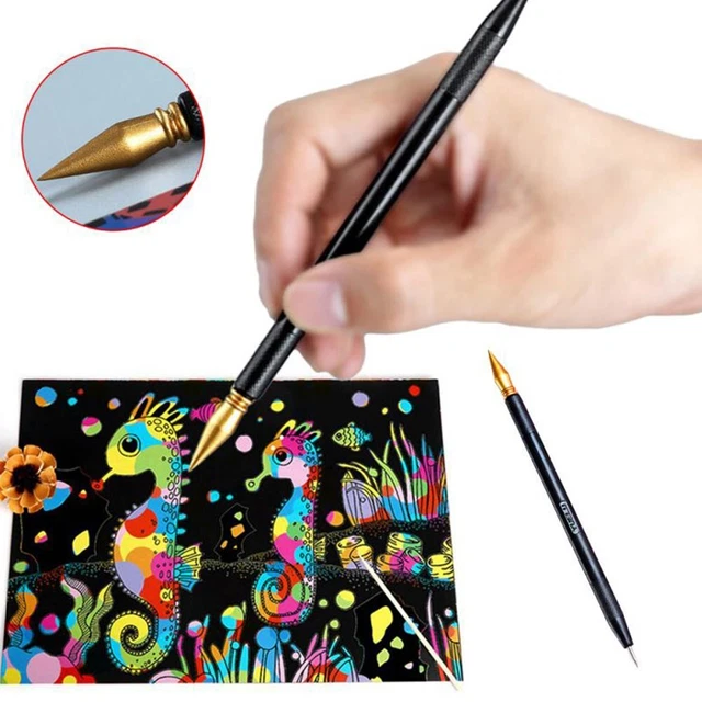STICK SCRAPER PEN Painting/Drawing Scratch Arts Set Stick-Scraper Pen ...