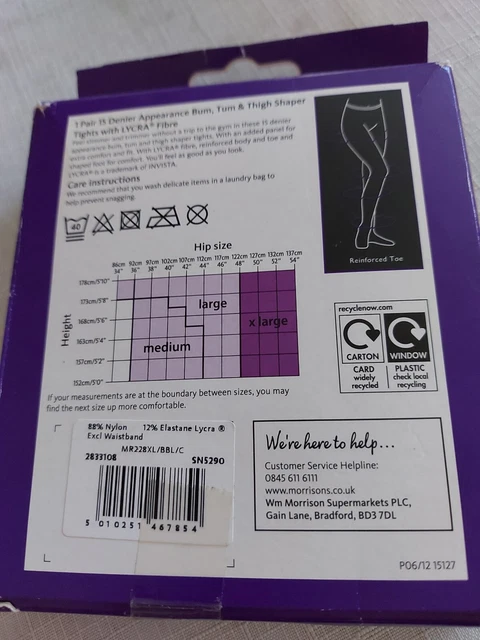 MORRISONS 15 DENIER Shaper Barely Black nylon tights. Size Extra Large ...