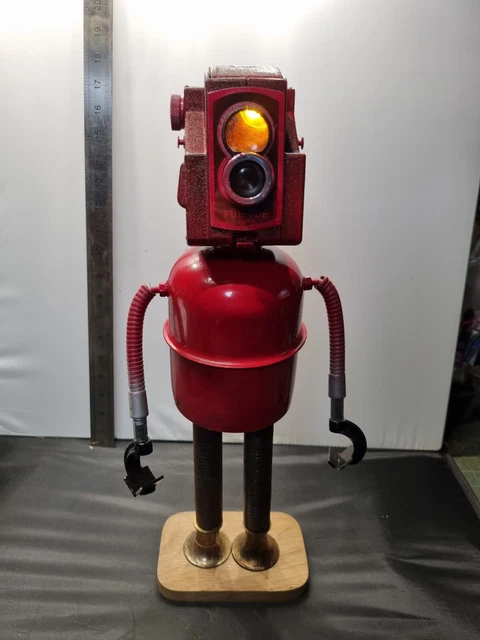 SCRAP METAL ART Sculpture Robot Man Cave horikawa Cyborg Recycle Steam ...