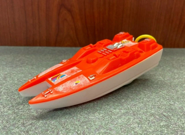 VINTAGE PLASTIC PULL String Motorized Speed Boat Red Racer Water Toy ...