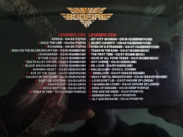 BONFIRE - LEGENDS - 2 CD Set Of Classic Rock Song Covers - + Insert ...