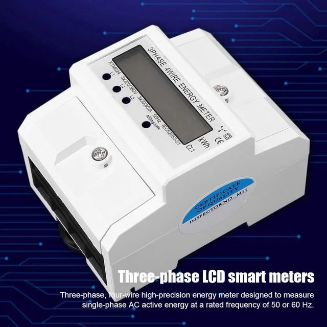 380V 3 PHASE 4 Wire Smart Energy Meter DIN Rail kWh Power Consumption ...