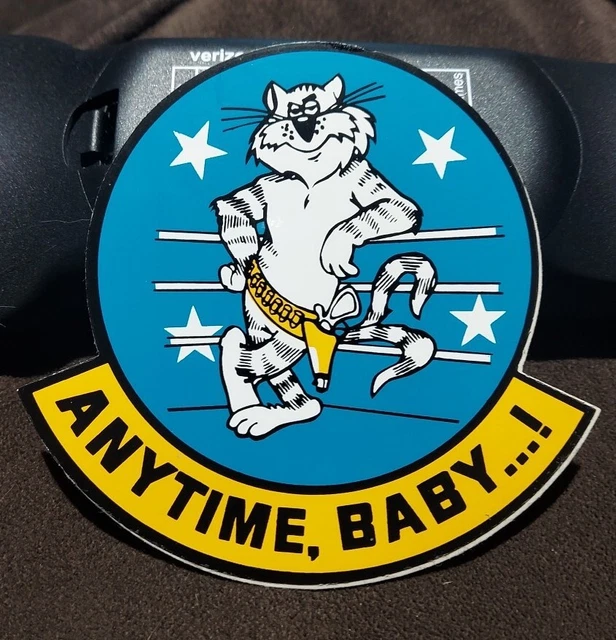 VINTAGE GRUMMAN F-14 Tomcat "ANYTIME, BABY...!" 3-1/4" x 3-7/8" Sticker ...
