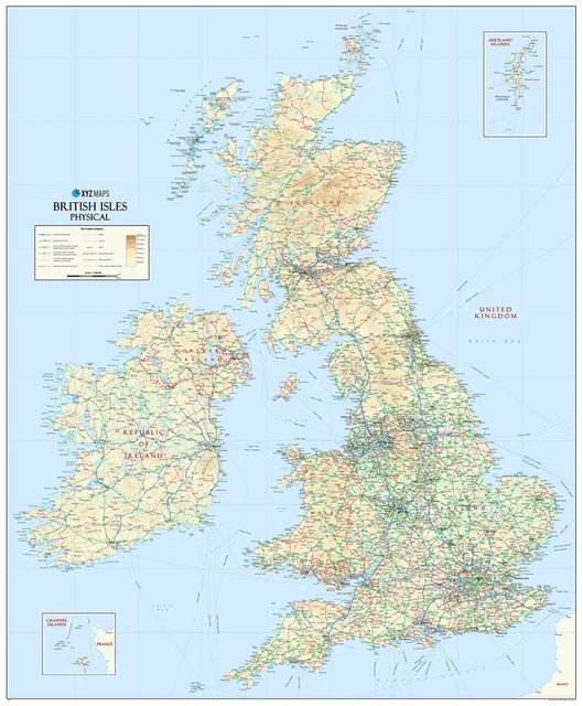 BRITISH ISLES PHYSICAL Map - Map of Great Britain, Physical Poster of ...