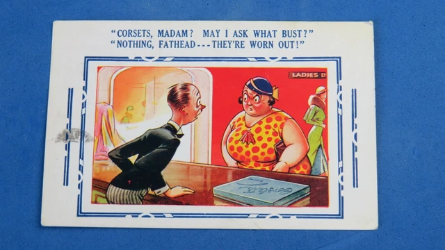 Risque Bamforth Comic Postcard 1935 Corset Girdle Bust Big Boobs Shop