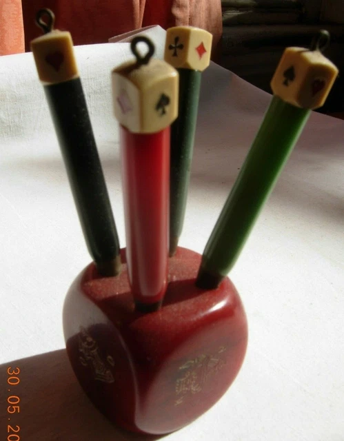 ANTIQUE BRIDGE PENCILS in red die block vintage (Playing whist cards ...