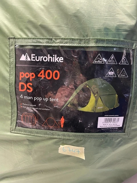 EUROHIKE POP 400 Dual Skin Waterproof Tent Pop-Up Camping Holiday Cover ...