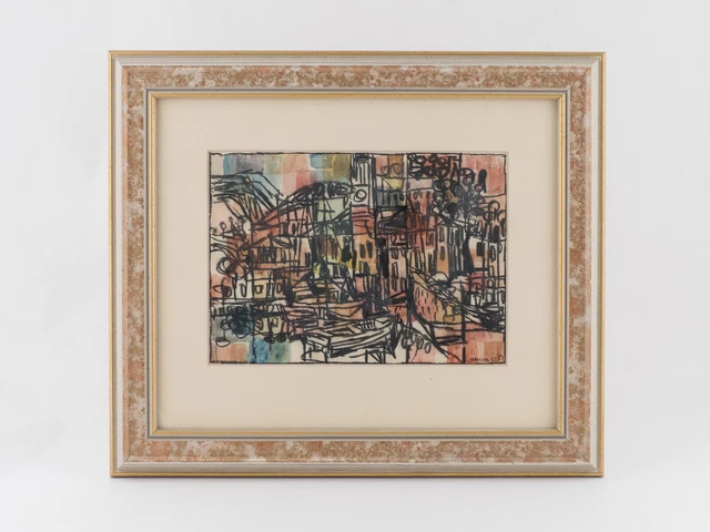 ALFRED KLOSOWSKI CASTELLETTO Lago di Garda carbone su acquerello ...