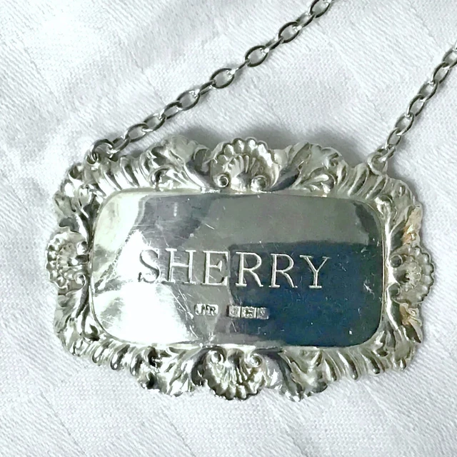 1967 SOLID STERLING Silver Sherry Decanter Label Hallmarked John Rose ...