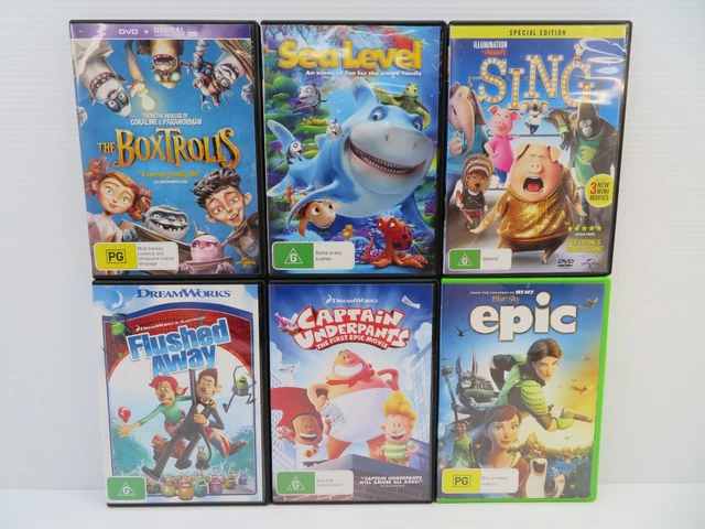 6 X KIDS Movie Pack- Boxtrolls/Sea Level/Sing/Flushed Away/Epic-DVD ...