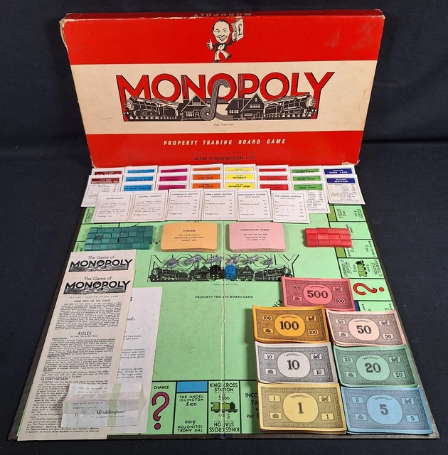 VINTAGE MONOPOLY BOARD Game Waddingtons Red Long Box Version Complete £ ...