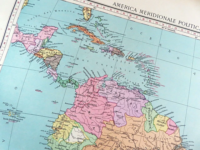 ANTIQUE ITALIAN MAP of South America Political Geography Argentina ...