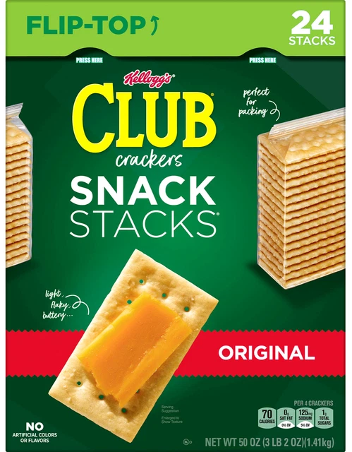 KELLOGG'S CLUB CRACKERS *24 Snack Stacks 50oz Box Original Flaky Butter ...