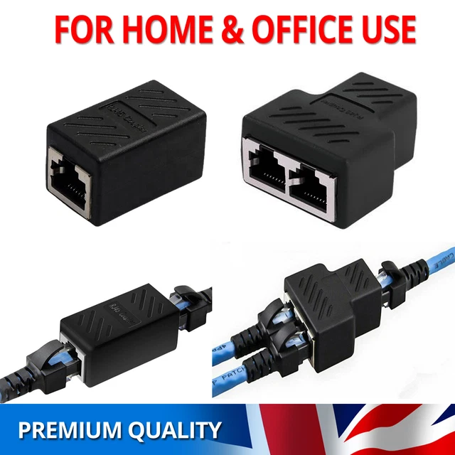 RJ45 SPLITTER ADAPTER LAN Ethernet Cable 1-2 Way Dual Female Port ...
