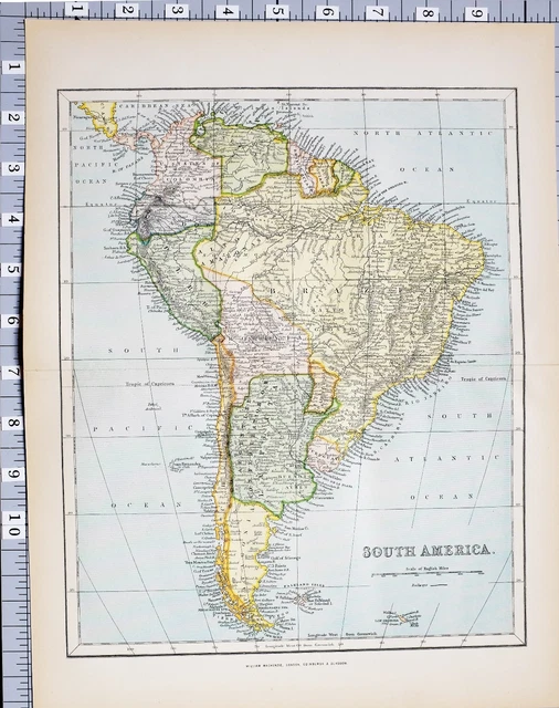 1886 CARTE DU Sud America Brazil Peru Chile Patagonia Falkland Îles ...