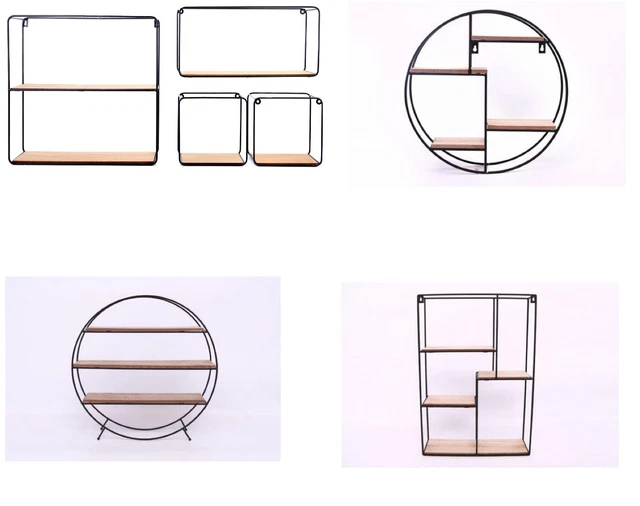 WALL UNIT METAL Wire Wood Industrial Style Shelf Rack Storage Display ...