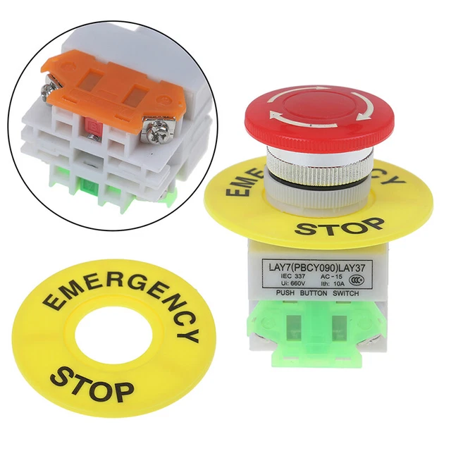 MUSHROOM CAP 1NO 1NC DPST Emergency Stop Push Button Switch AC 660V 10A Swi