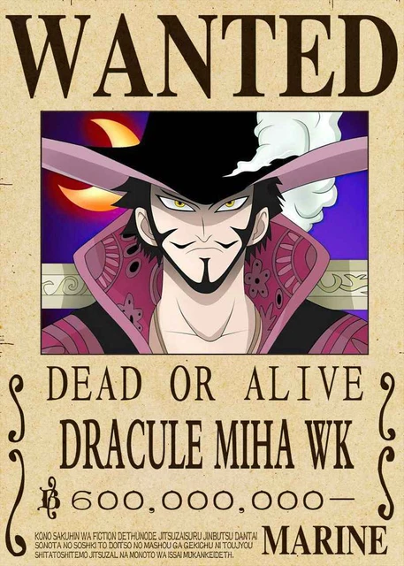 ANIME BANNER DRACULE Mihawk Wanted Oka Shichibukai Flag 45x30cm Poster ...
