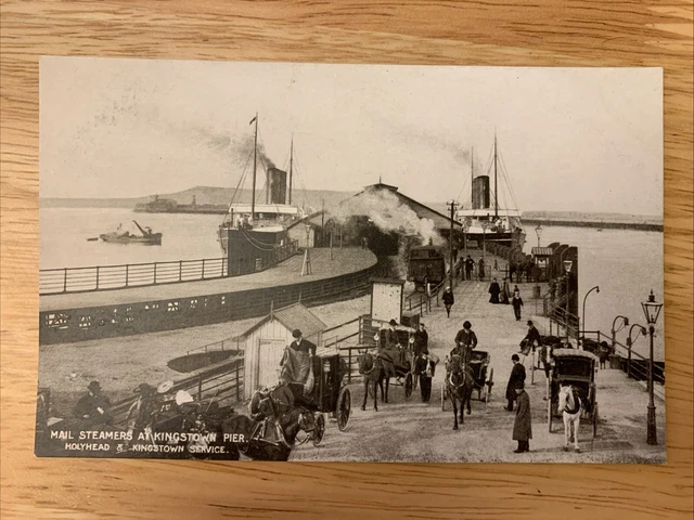 MAIL STEAMERS KINGSTOWN Pier L&NW Train Railway Travel Holyhead Service ...