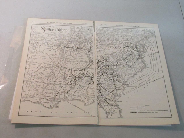 ORIGINAL MAP OF the Southern Railway on 2 Pages w/Connections from 1923 ...