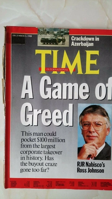 TIME MAGAZINE 1988 Dec 5 Game Of Greed Rjr Nabisco's Ross Johnson ...